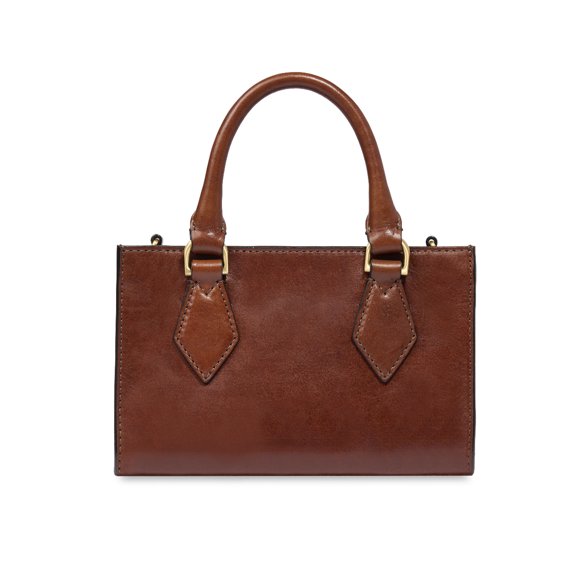 Leather handbag with removable shoulder strap BROWN/GOLD | The Bridge