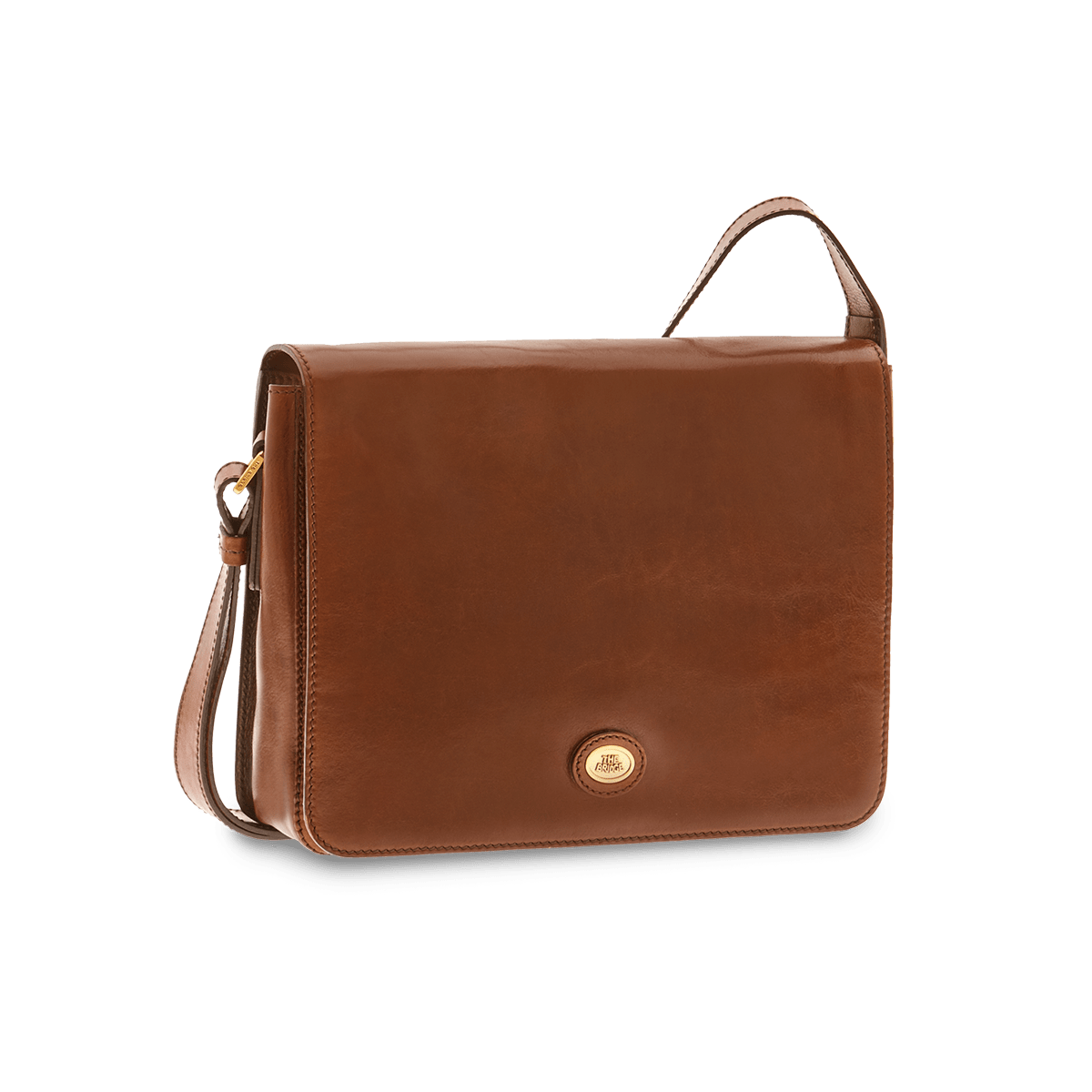 Men's leather briefcase with shoulder strap BROWN/GOLD | The Bridge