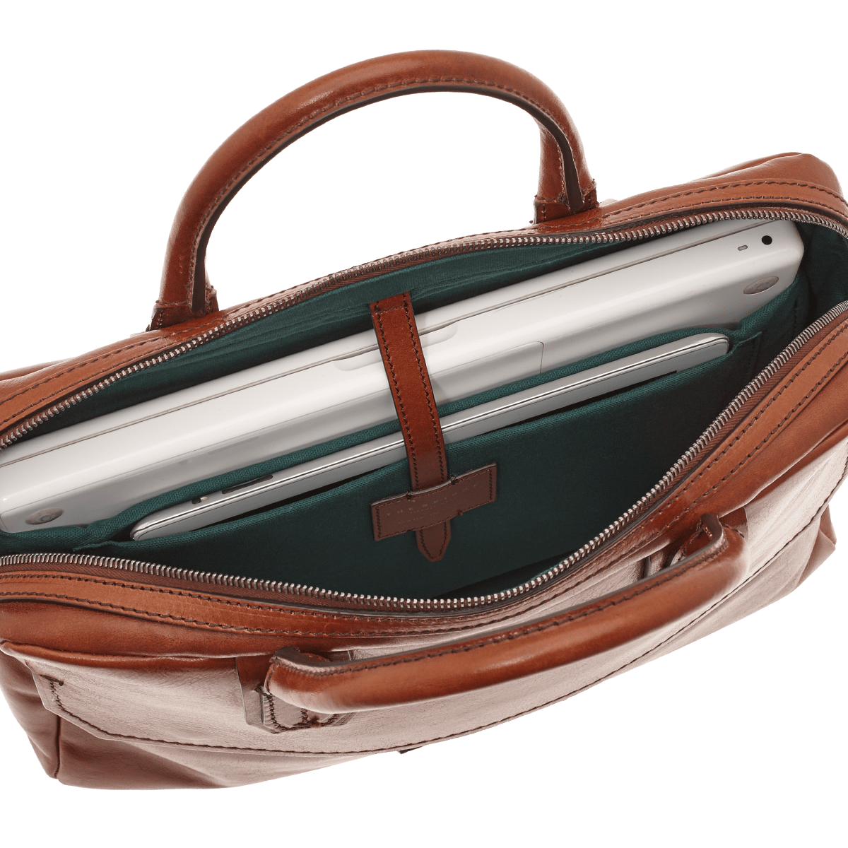 Men's leather briefcase with shoulder strap BROWN/RUTHENIUM | The Bridge