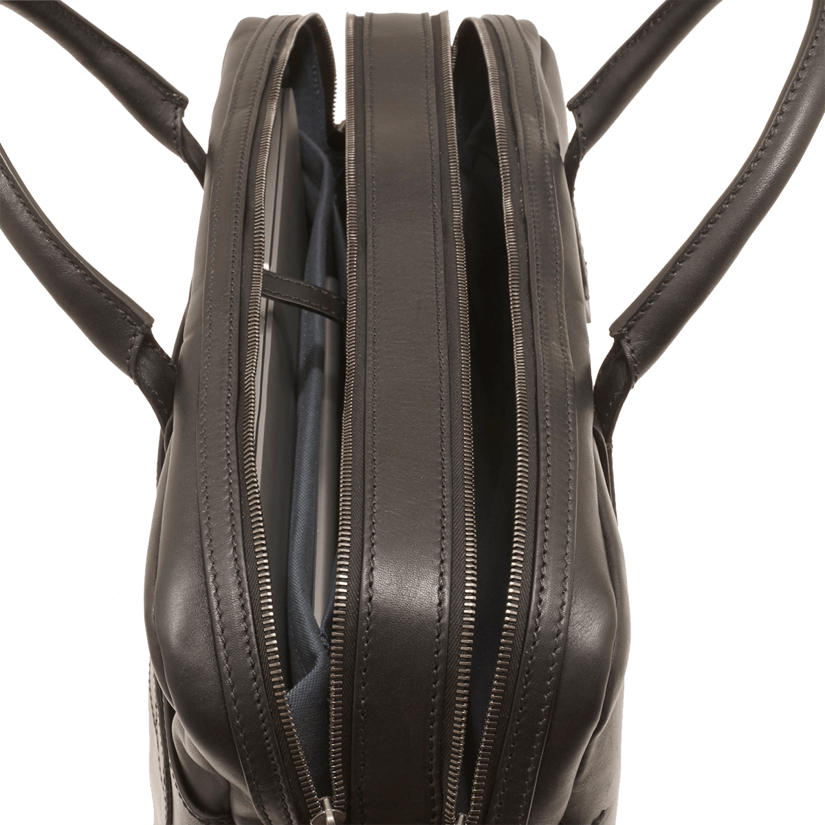 Men's leather briefcase with shoulder strap BLACK/PALLADIUM/RUTENIUM ...