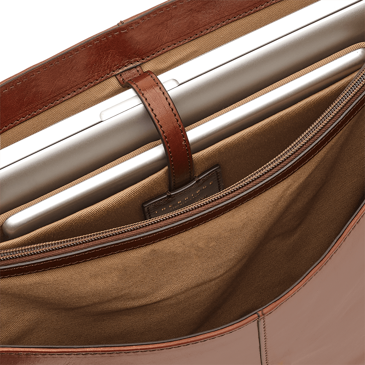 Men's leather laptop briefcase with shoulder strap BROWN/GOLD | The Bridge