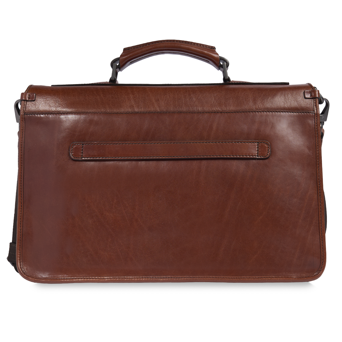 Large leather briefcase with shoulder strap BROWN/DARK RUTHENIUM | The ...