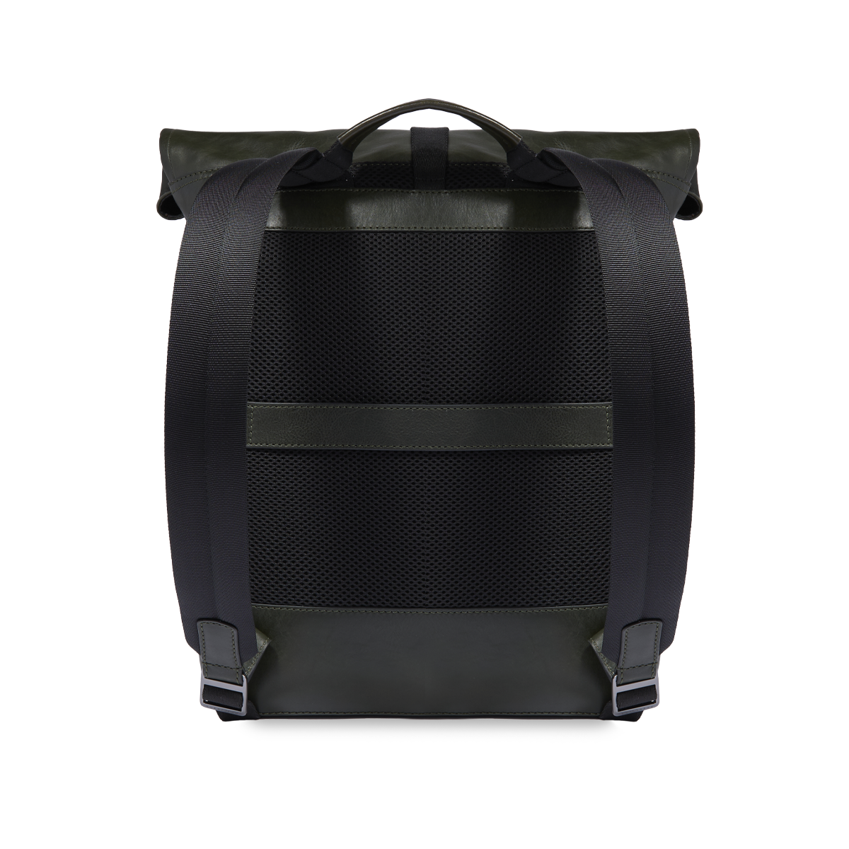 Men's leather roll-top backpack TYROL GREEN/DK. RUTHENIUM | The Bridge