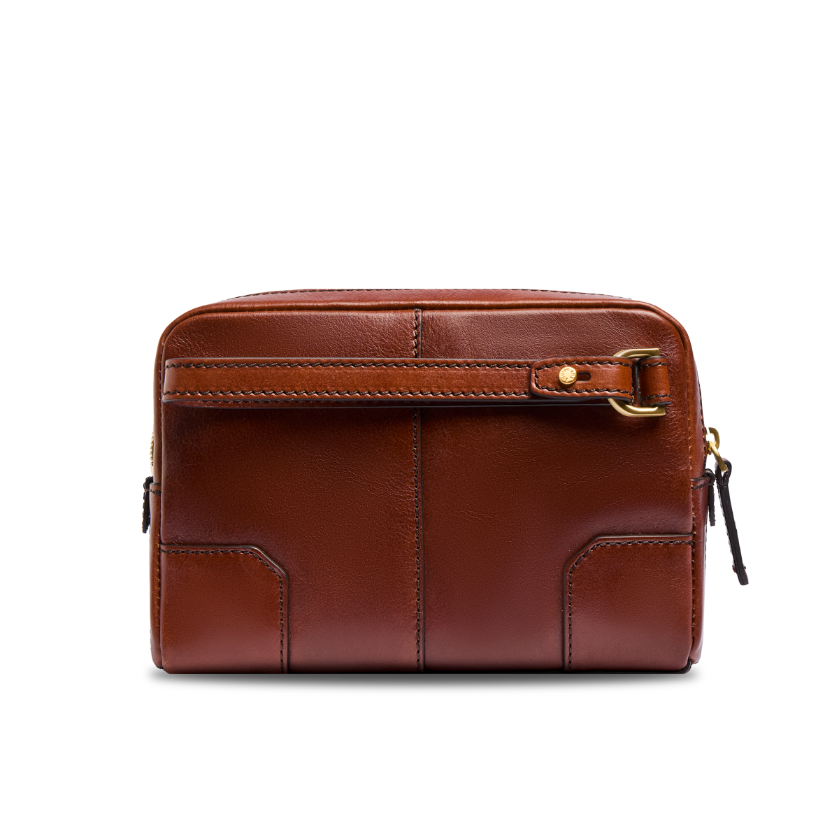 Men's leather pouch with zip BROWN/GOLD | The Bridge